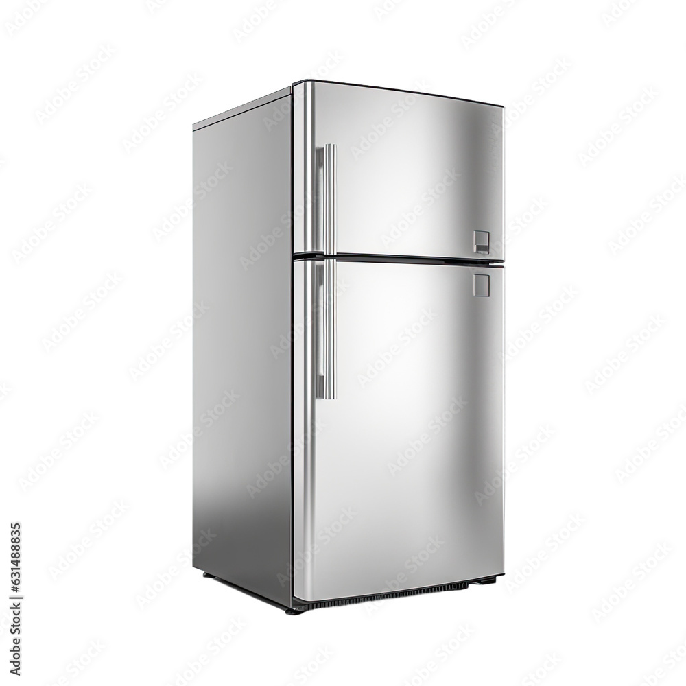 Stainless steel top freezer fridge isolated on white backround. Stock ...