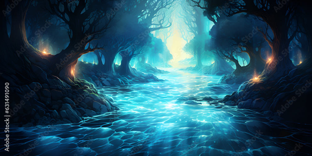 Fantasy environment of a magical forest in anime art style, Misty ...