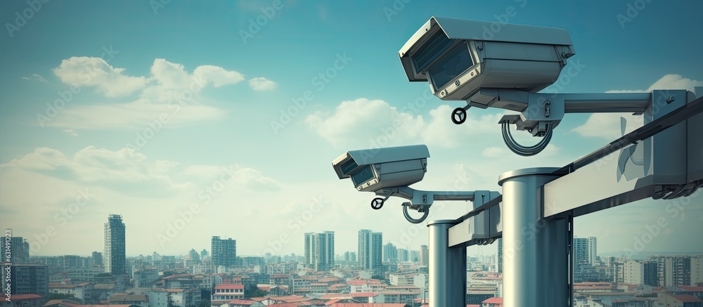 Group of IP CCTV cameras were installed on posts in the urban city for ...