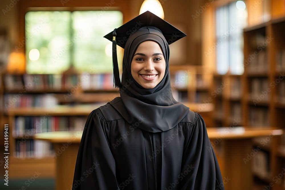 Muslim Hijabi during graduation ceremony of University, graduation gown ...