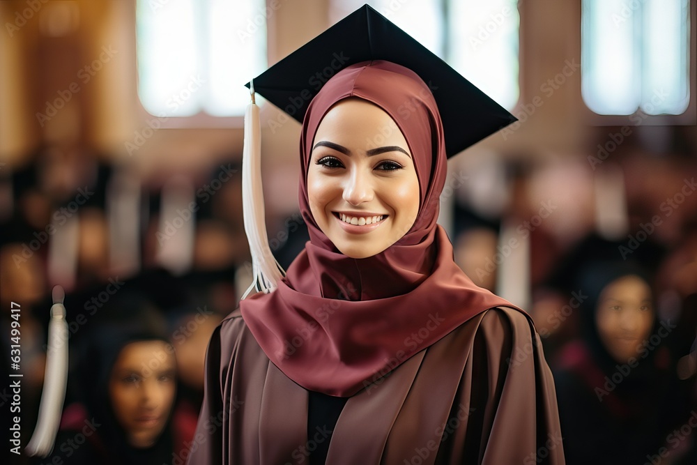 Muslim Hijabi during graduation ceremony of University, graduation gown ...