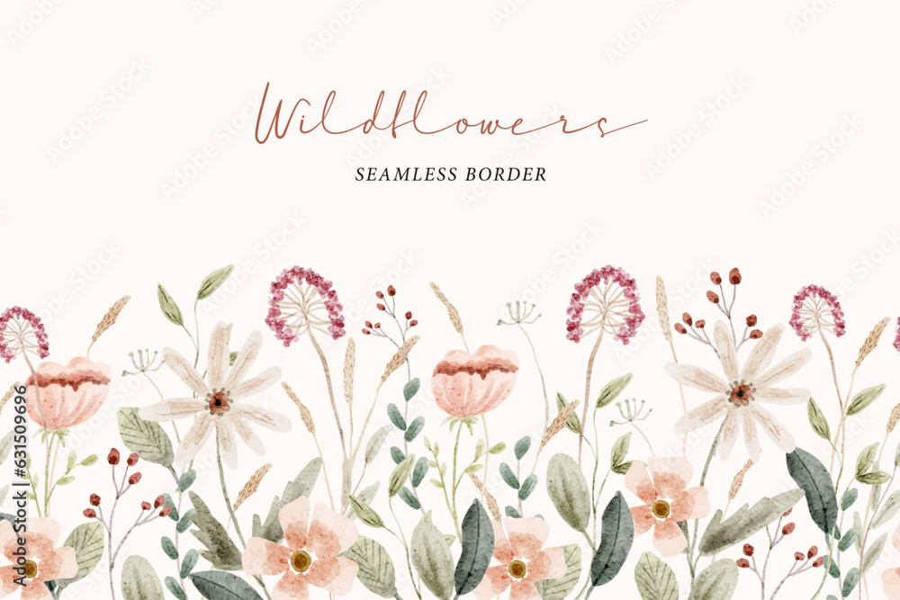 delicate wildflower watercolor border Stock Vector | Adobe Stock