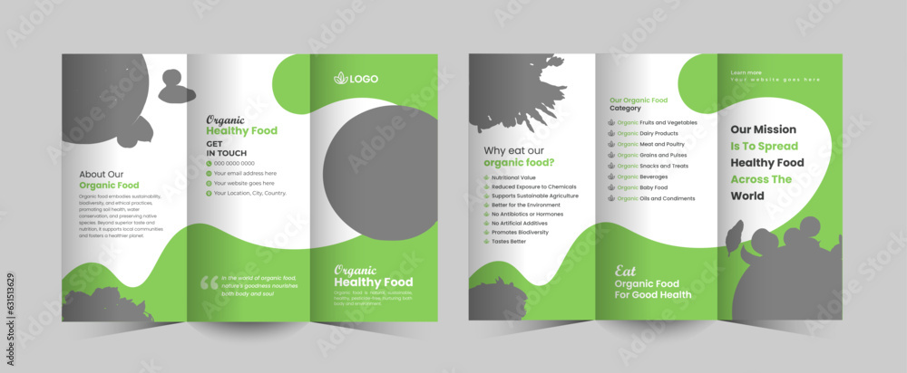 Farming healthy food shop tri fold brochure design, green food trifold ...