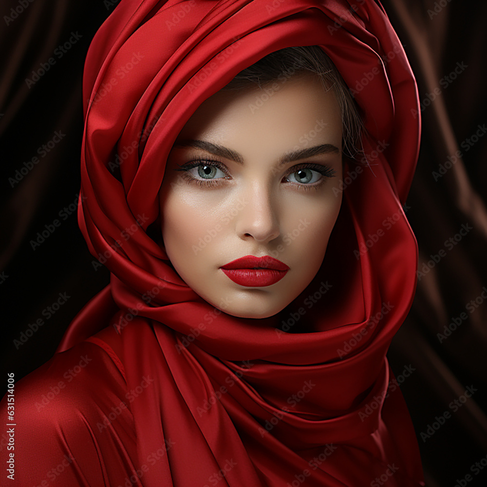 Portrait Dubai Middle East Islam Silk Road Concept Beautiful Woman Red ...