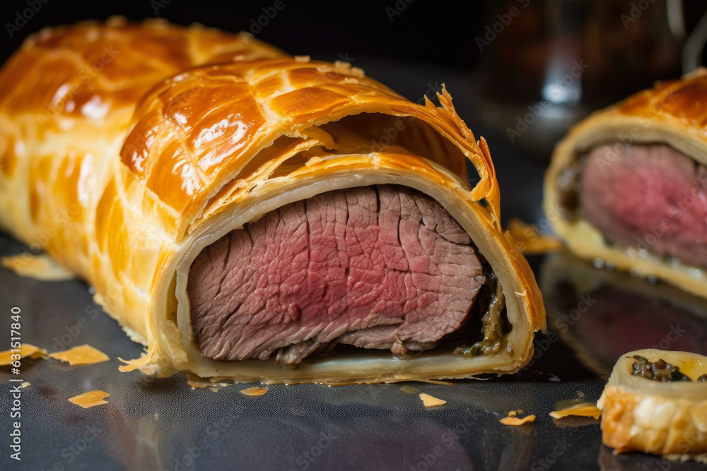 Beef Wellington, a succulent and juicy main course, is elegantly ...