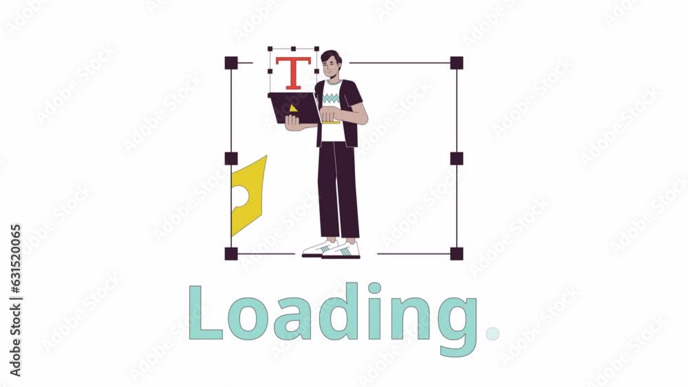 Graphic designer working on laptop line 2D loading animation. Digital ...