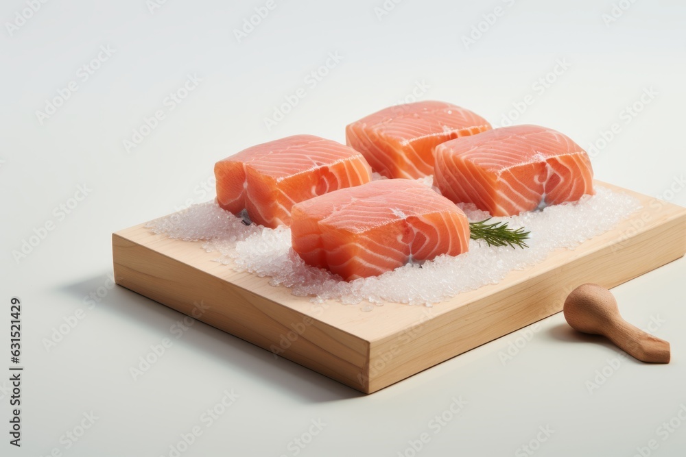 Dados de sashimi aesthetic, corte de filete de salmón ahumado ...