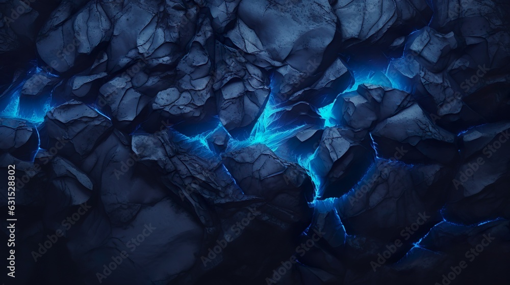 Cracked ground with blue energy. illustration of rocks with blue lava ...