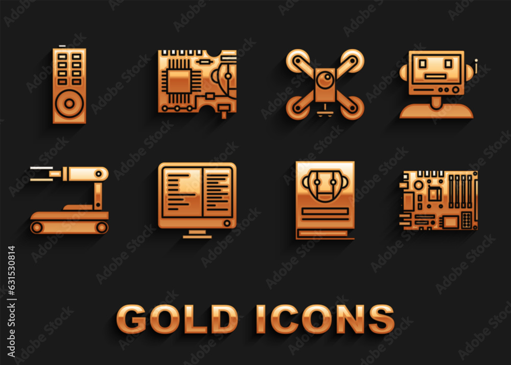 Set Computer Monitor Screen Robot Electronic Computer Components Motherboard Digital Chip