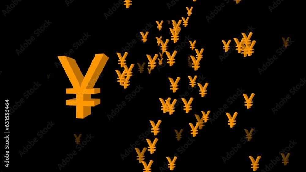 Japanese Yen signs Falling down animation on black background, Rain of ...