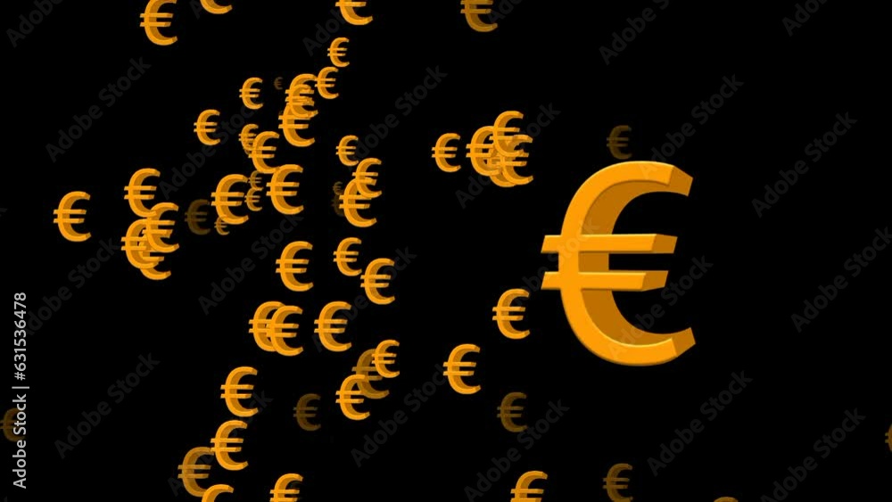 Euro signs Falling down animation on black background, Rain of Euro ...