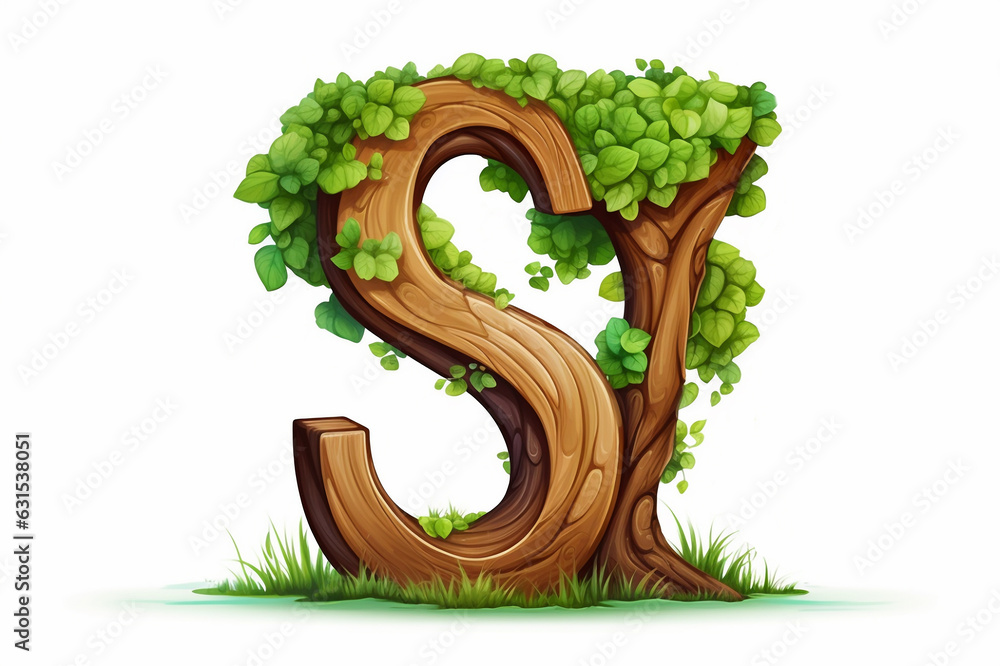 Organic tree font, alphabet letter S with green leaves isolated on ...