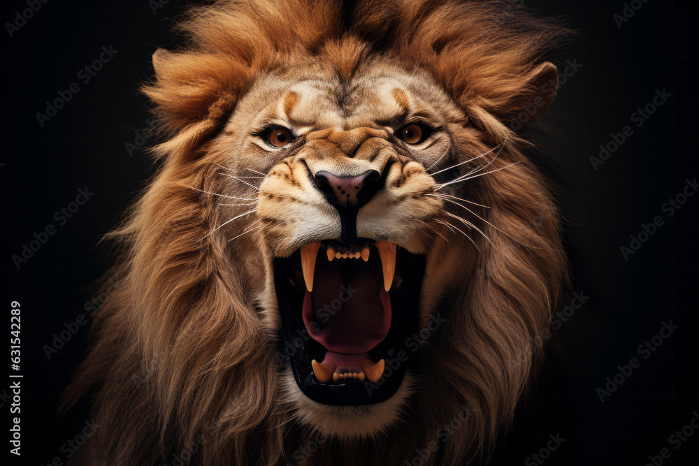 the lion king - roar - teeth - wild lion - studio - isolated - dark ...