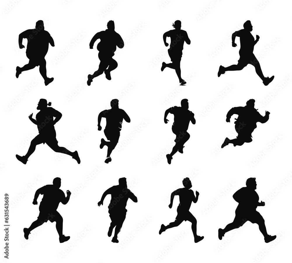 fat man running jogging silhouette set, healthy fitness concept Stock ...
