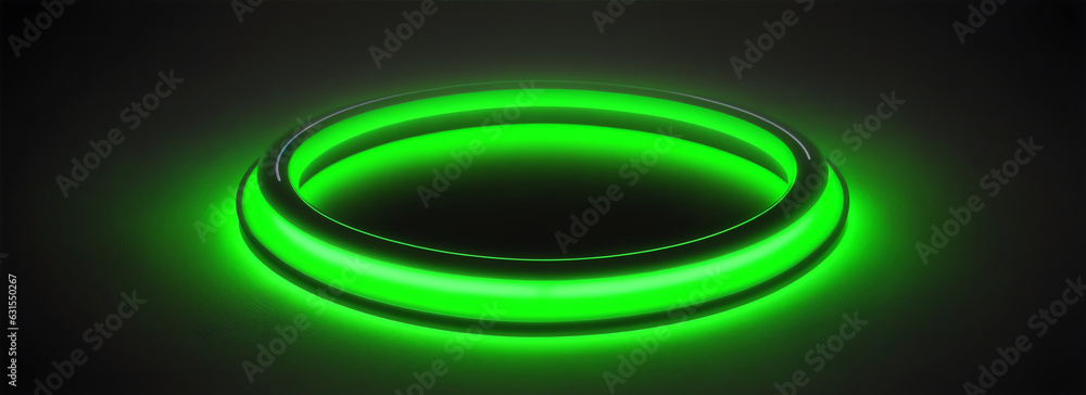 Glowing green neon circle light effect on plain black background from ...