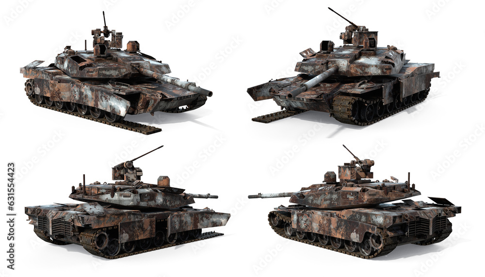3d-renders of destroyed US modern tank prototype Abrams-X isolated on ...