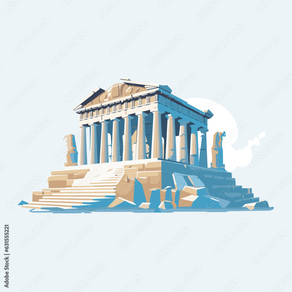 Vector illustration of a traditional Greek temple with white columns ...
