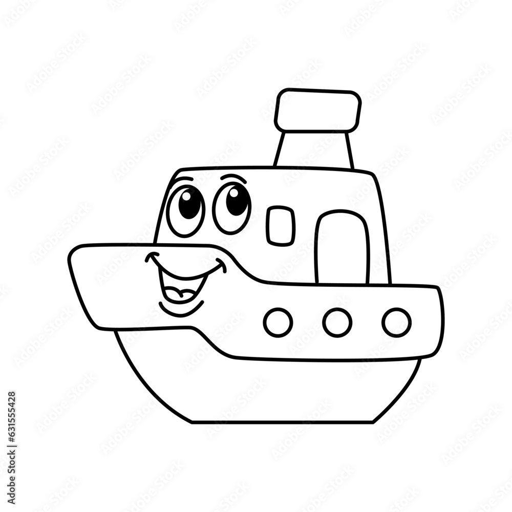 Funny boat cartoon coloring page Stock Vector | Adobe Stock