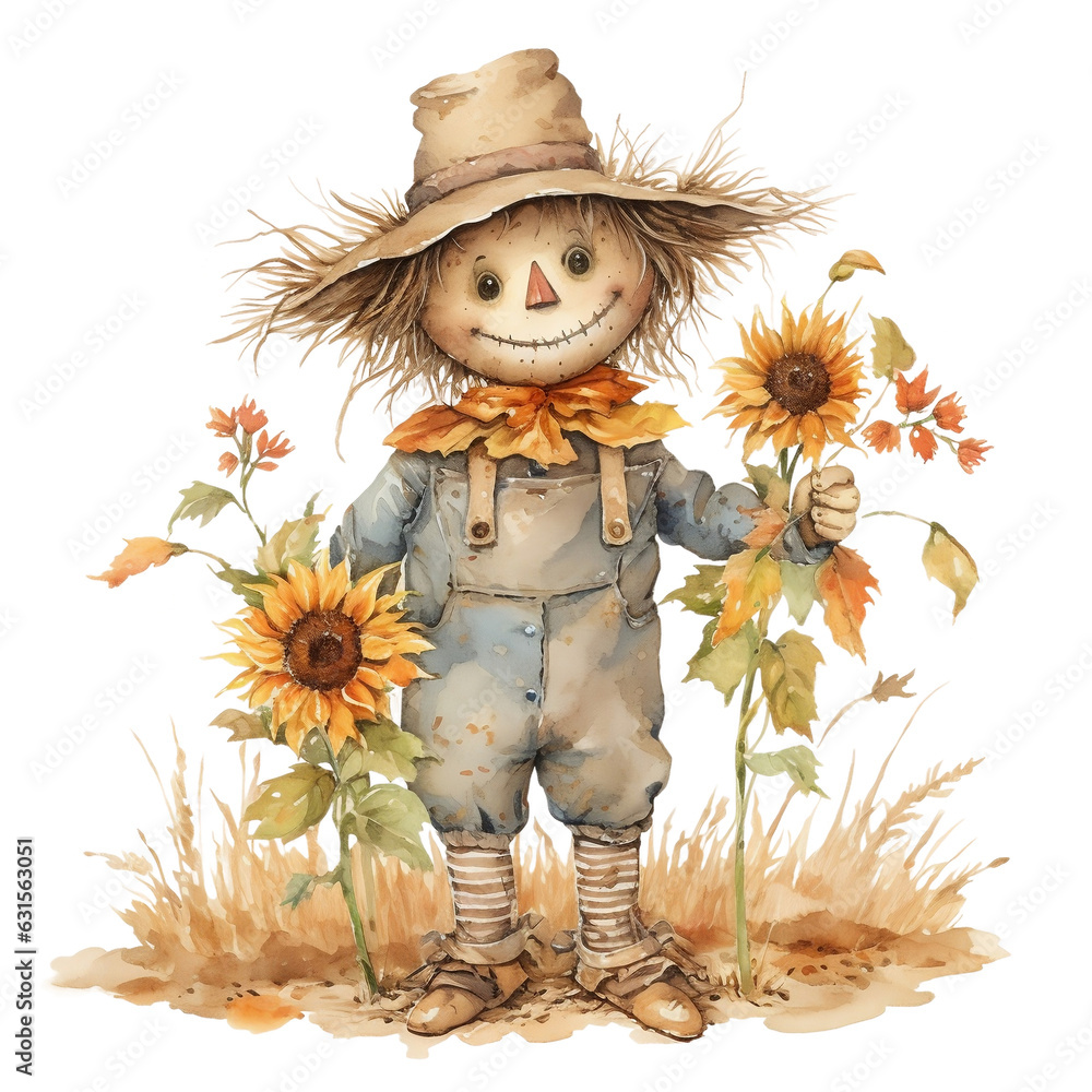 Cute Scarecrow Clipart Watercolor, Fall Scarecrow Illustration, Autumn ...