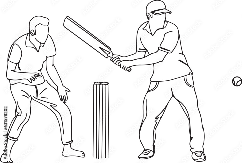 Gully Cricket Extravaganza: Single-Line Sketch of Boys Playing in India ...