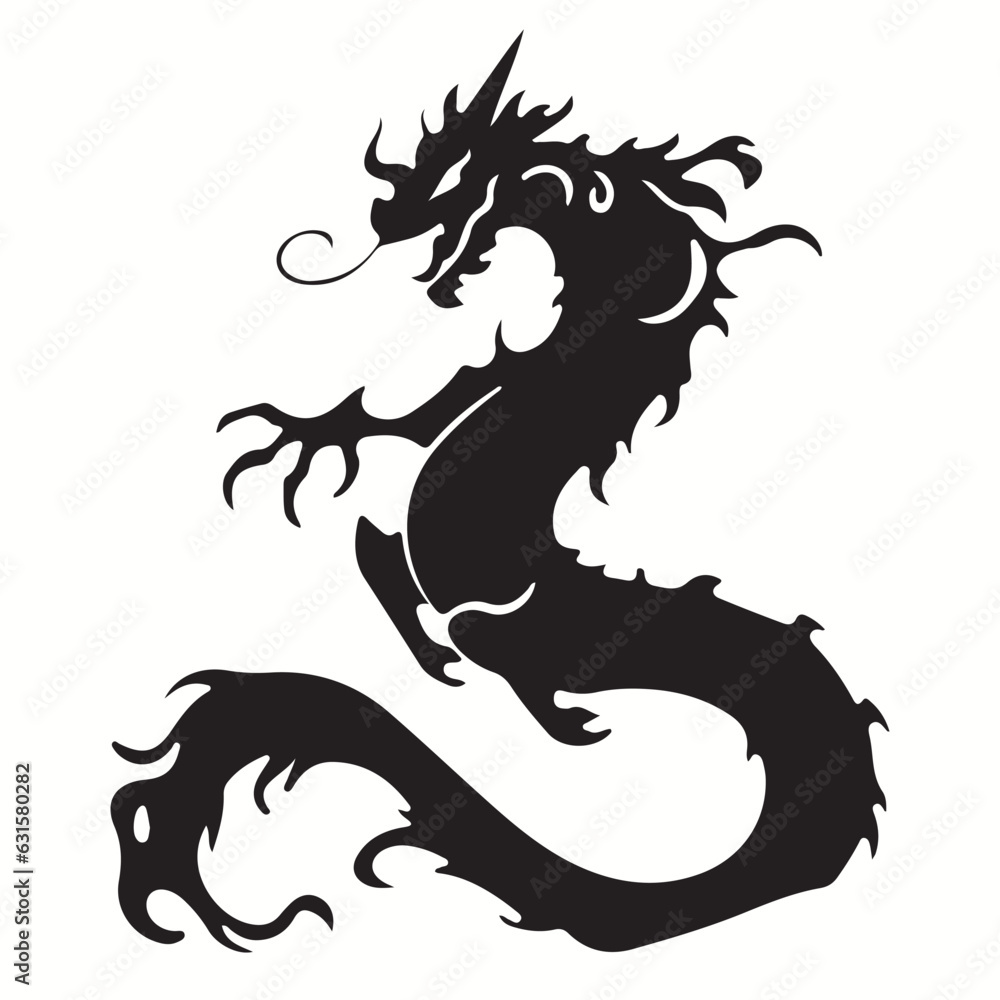 Water Dragon silhouettes and icons. black flat color simple elegant ...