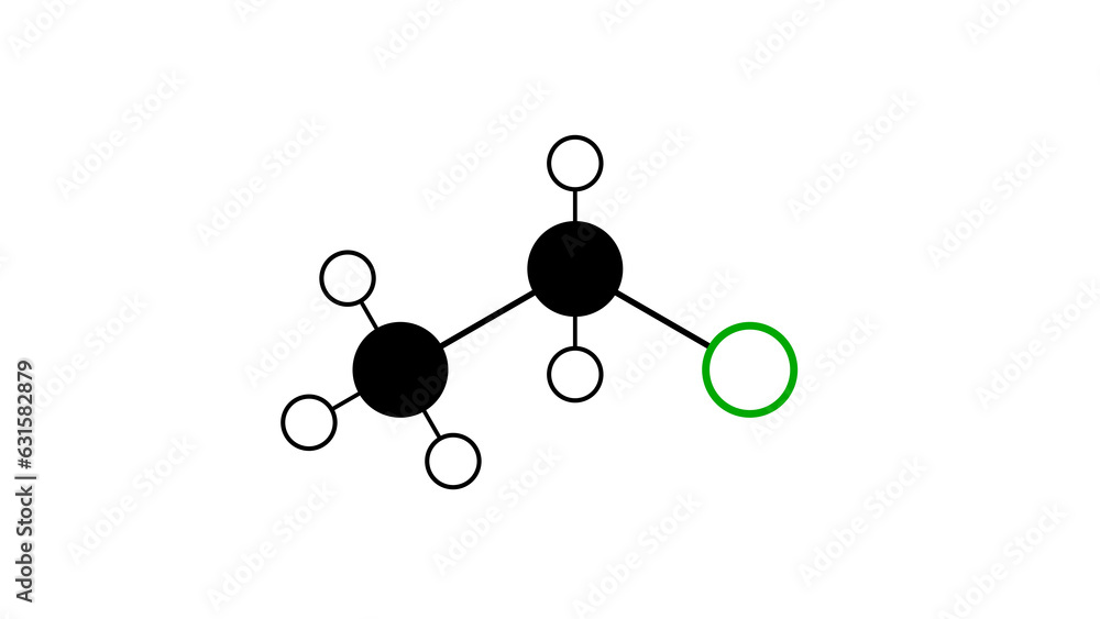 ภาพประกอบสต็อก chloroethane molecule, structural chemical formula, ball ...