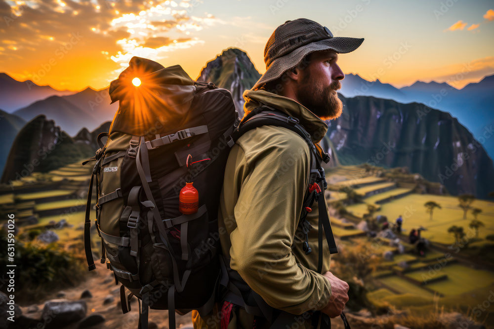 A person wandering through the ancient ruins of Machu Picchu ...