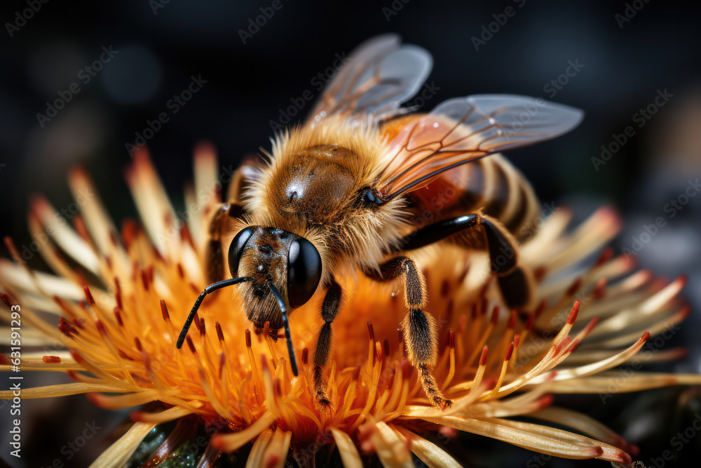 A bumblebee carrying a load of pollen back to its hive, showcasing the ...