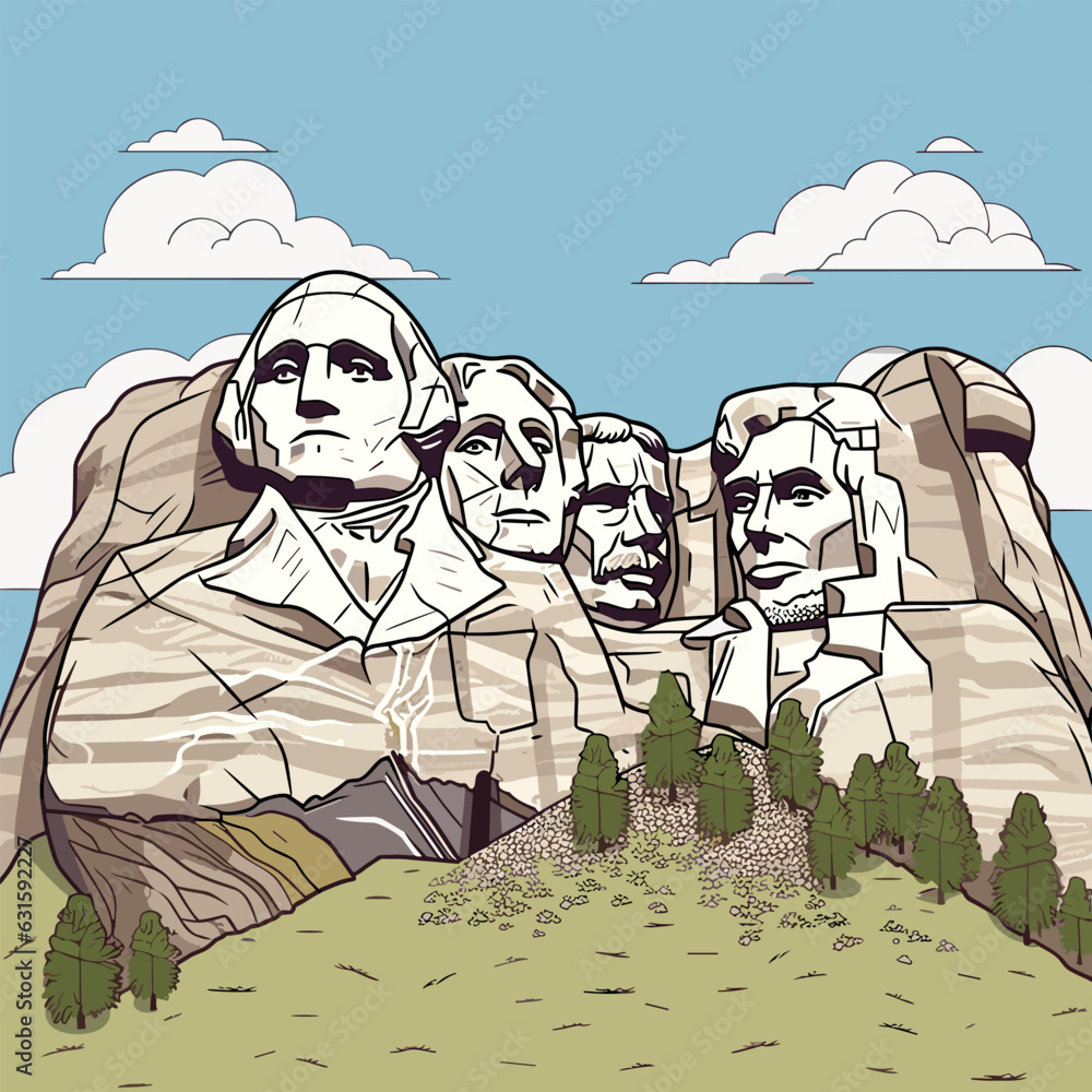 Mount Rushmore. Mount Rushmore hand-drawn comic illustration. Vector ...