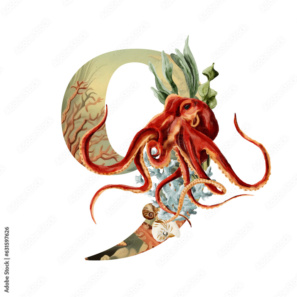 Watercolor letter 9 hand painted floral monogram uppercase capital ...