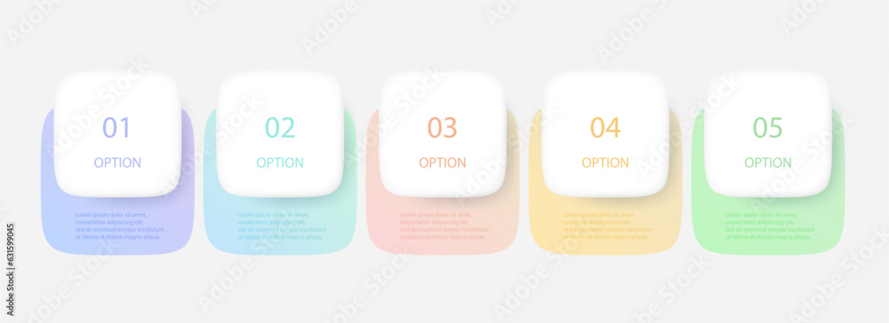Gradient mesh infographic with 5 square elements and options. Vector ...