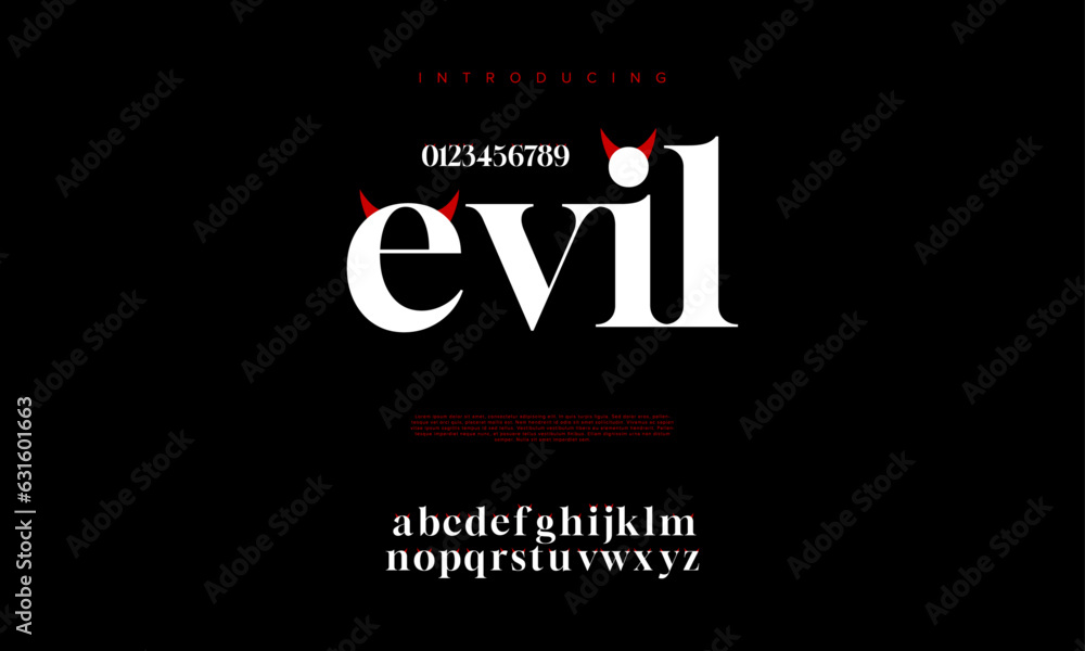 EVIL, Abstract digital technology logo font alphabet. Minimal modern ...
