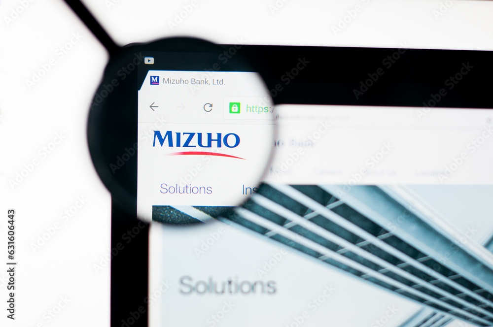 Mizuho website homepage. Mizuho logo visible on display screen Stock ...