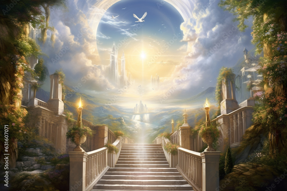 Culture and religion concept. Surreal illustration of path to heaven ...