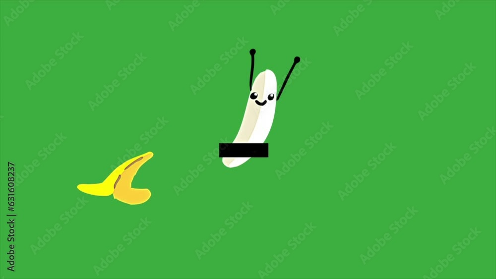 Animation loop video food cartoon banana on green screen background ... Animation loop video food cartoon banana on green screen background ...