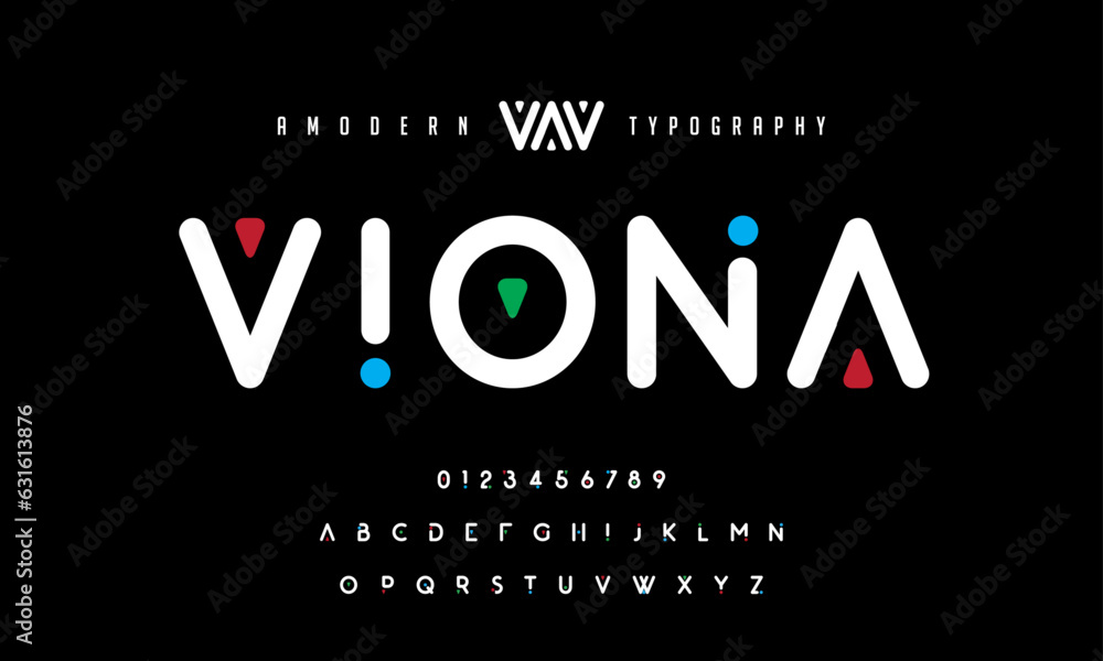 VIONA, Abstract digital technology logo font alphabet. Minimal modern ...