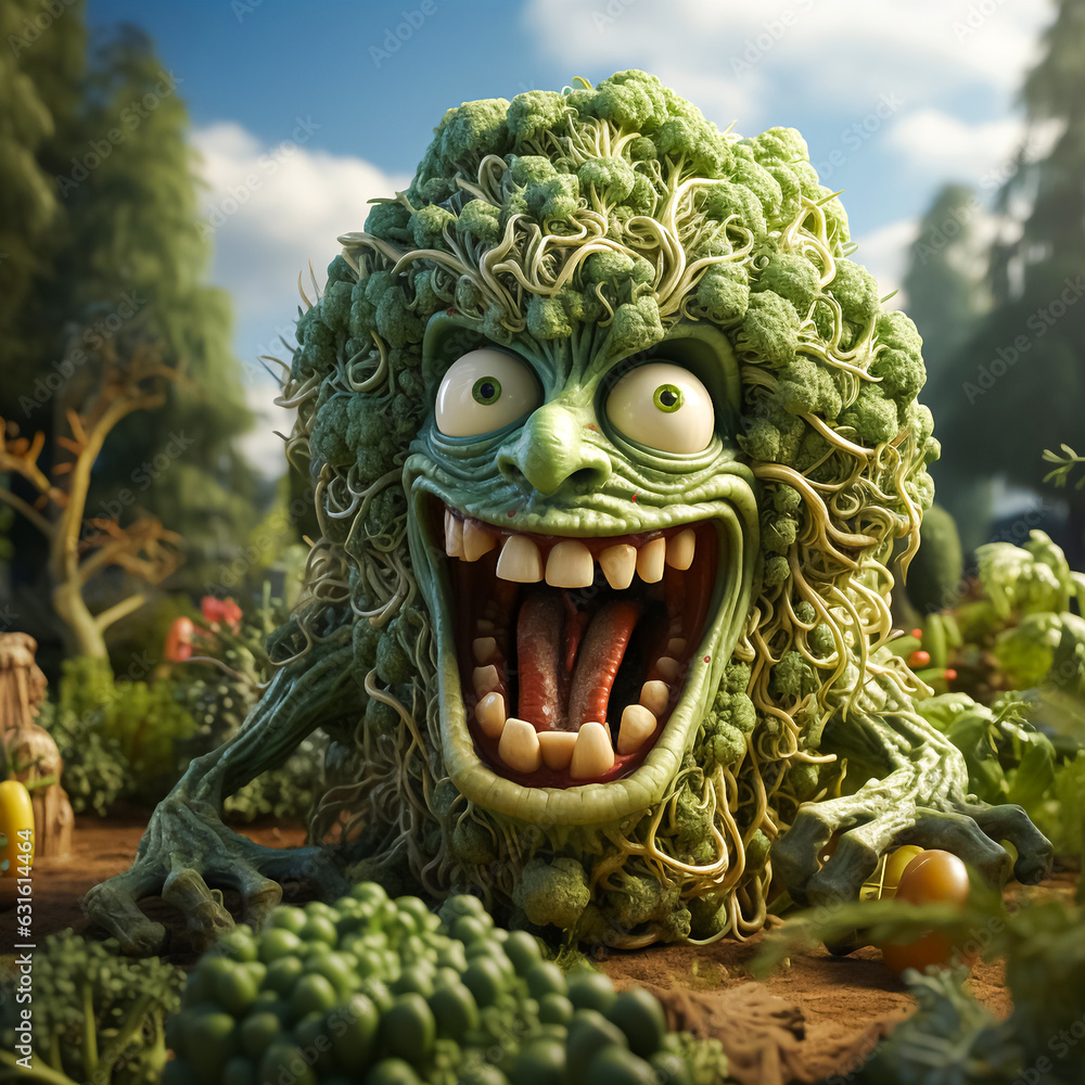 cartoon crazy cabbage in vegetable garden AI generated, high quality 3D ...