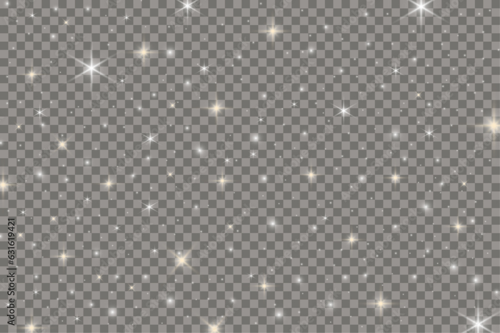 Sky full of stars on transparent background. Stars of different sizes ...