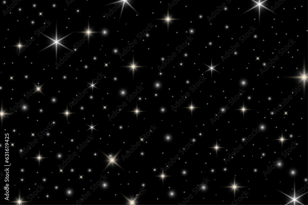 Sky full of stars on black transparent background. Stars of different ...