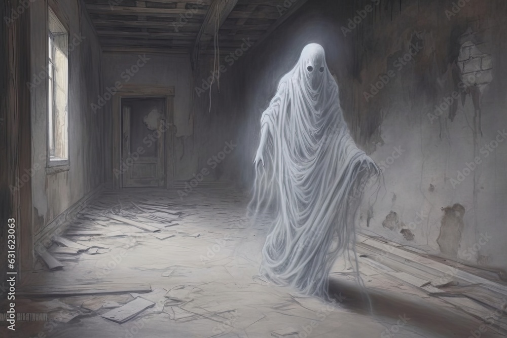 Ethereal Ghost Drawing: Haunting and Mystical Figure Drifting through ...