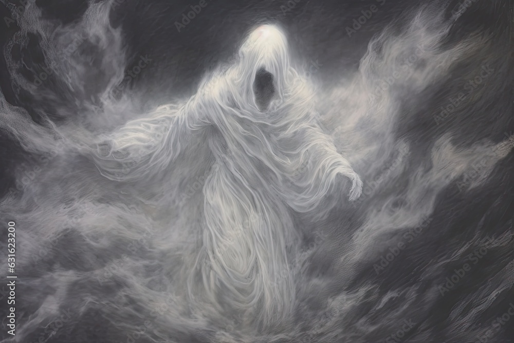 Ethereal Ghostly Figure: Drifting Through Moonlit Mist, Whisper of ...