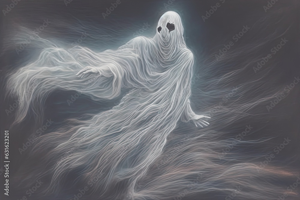 Ethereal Ghostly Figure: Drifting Through Moonlit Mist, Whisper of ...