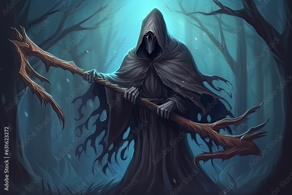 Mysterious Grim Reaper: Cloaked in Shadows, Scythe at the Ready - A ...