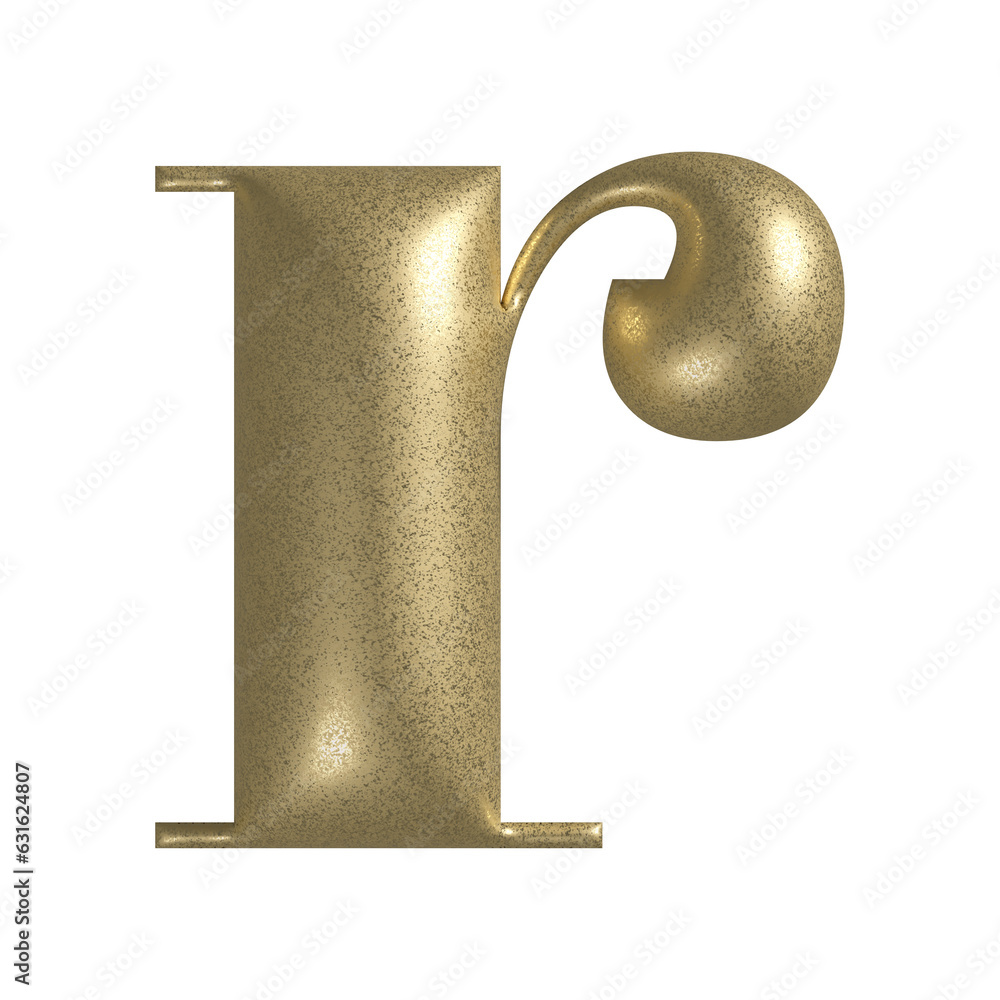 Letter R realistic gold 3d texture. Metal, inflate, lower case r serif ...