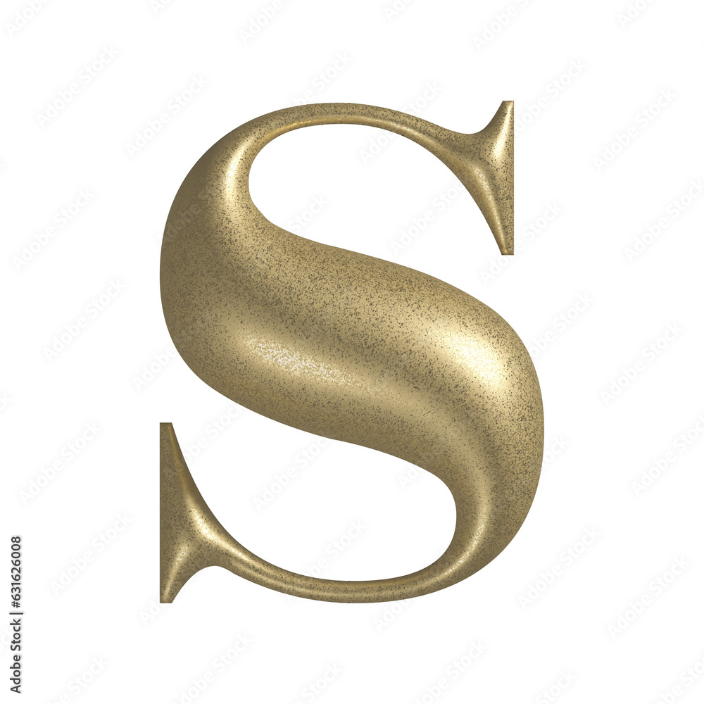 Letter S realistic gold 3d texture. Metal, inflate, lower case s serif ...