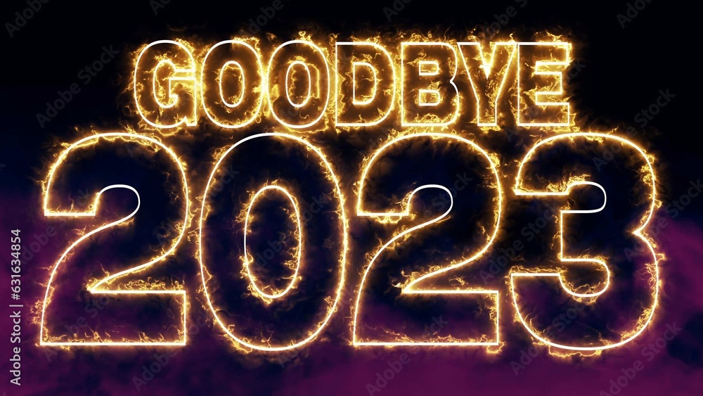 GoodBye 2023 electric blue lighting text with on black background, 3D ...