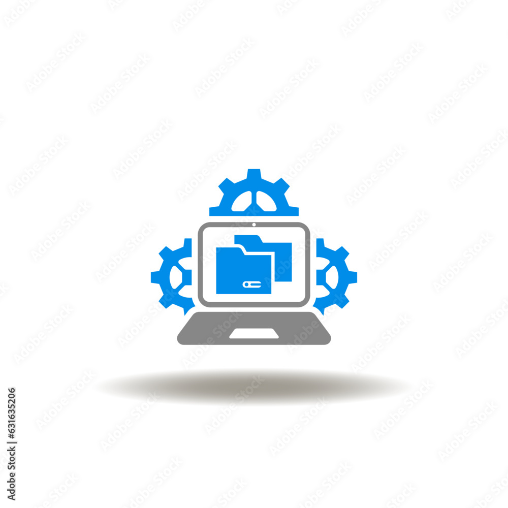 Vector illustration of laptop with folders and gear wheels mechanism ...