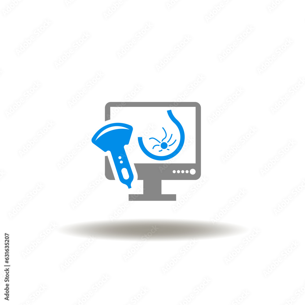 Vector illustration of medicine monitor and ultrasound of female breast ...