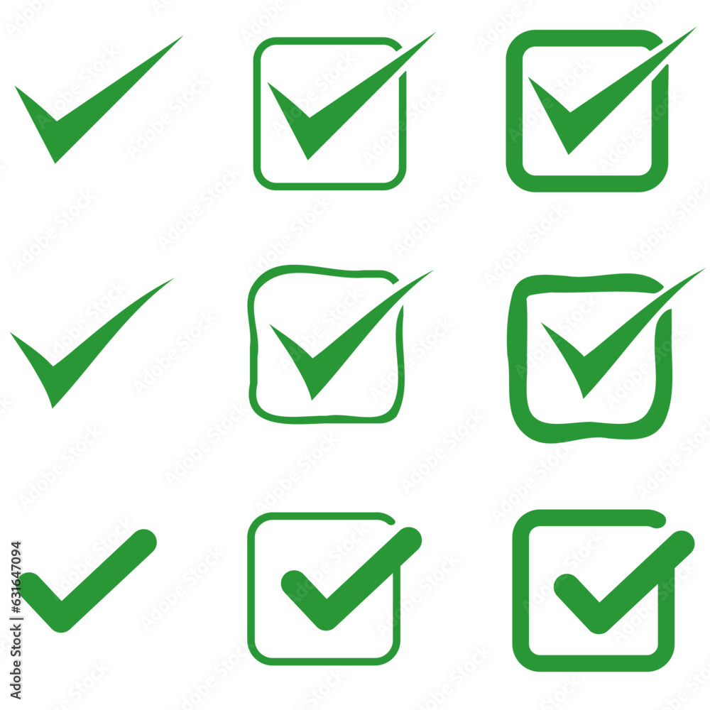 Green check mark icon. Check mark vector icon. Checkmark icons. 3 sets ...
