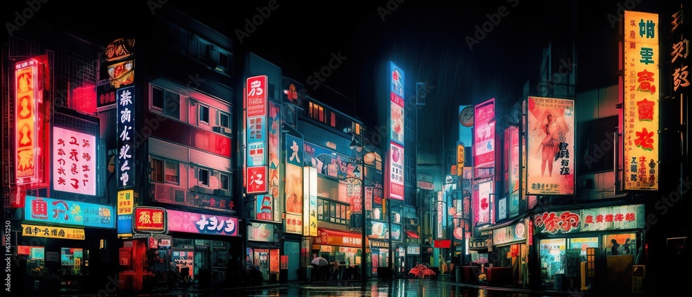 Tokyo, Japan Advertisement billboards and signs on nightlife district ...